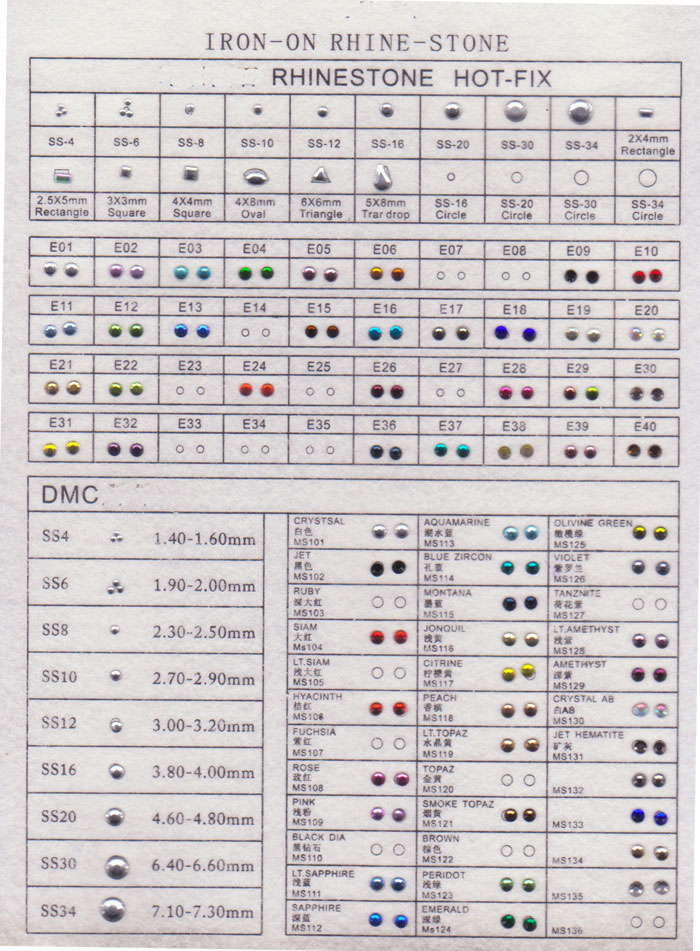 hotfix rhinestone color chart, rhinestone colors chart, hotfix pattern ...