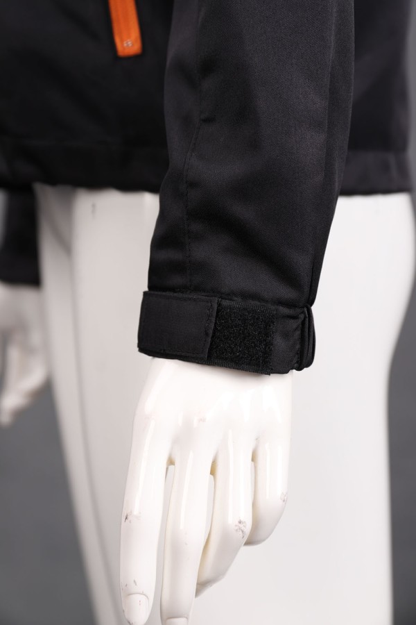 made black hooded windbreaker jacket Velcro cuffs