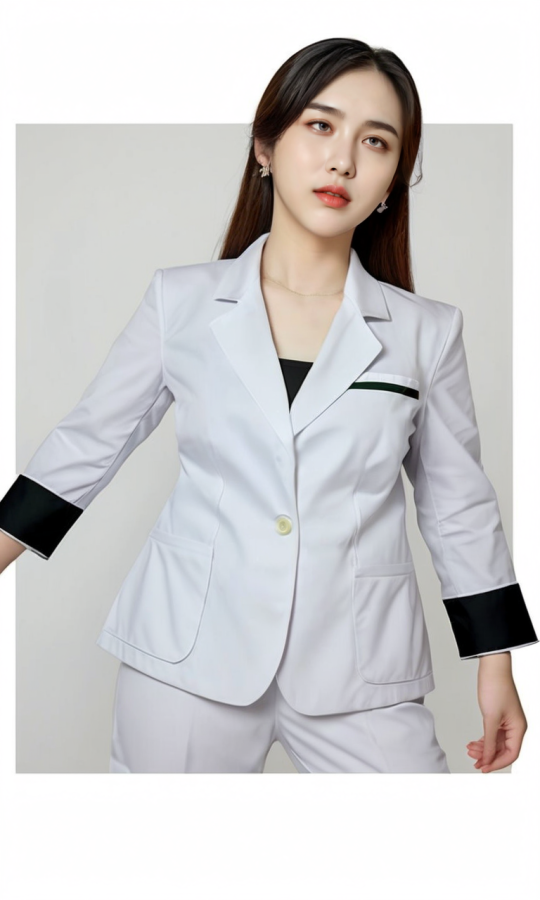 Design solid color mid-sleeved women's suit uniforms custom-made white ...