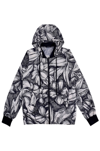 Custom fashion sketch printed windbreaker design zipper hooded ...