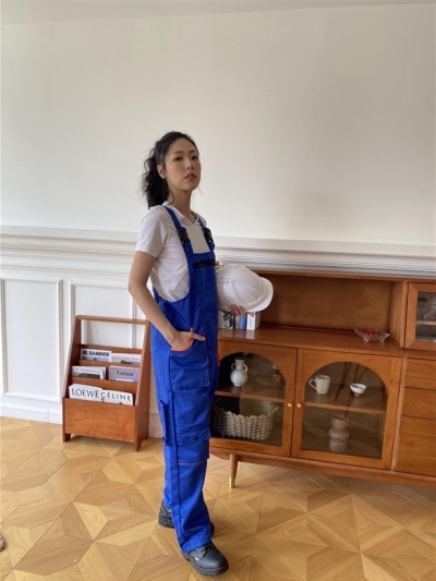 Custom-made women’s polyester cotton royal blue overalls