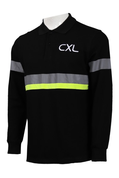 custom-made black long-sleeved reflective strip Polo shirt reflective ...