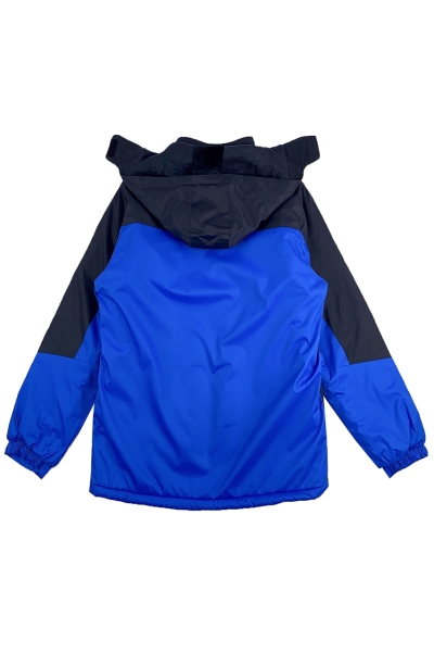 Design black color block royal blue windbreaker jacket custom hooded ...