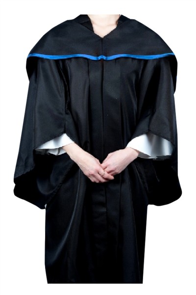 Designed blue hooded graduation gown, customized sleeve slit graduation ...