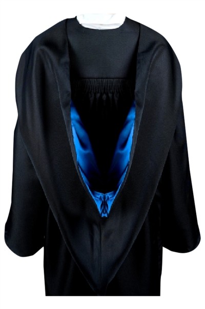Designed blue hooded graduation gown, customized sleeve slit graduation ...