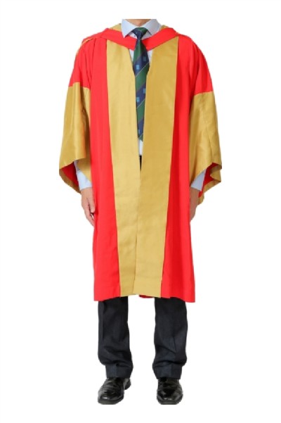 Designed red color-blocked gold graduation gown Customized red hooded ...