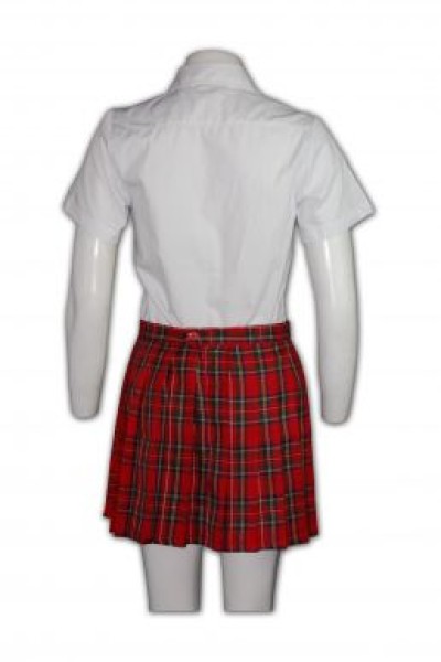 SU011 customized high school girl uniforms red checked skirts hong kong ...