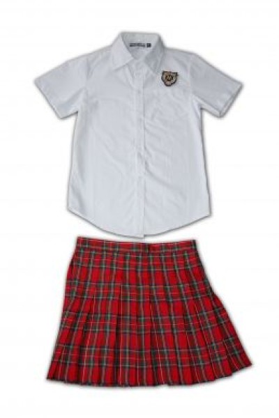 SU011 customized high school girl uniforms red checked skirts hong kong ...
