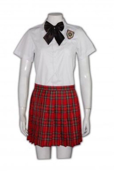 SU011 customized high school girl uniforms red checked skirts hong kong ...