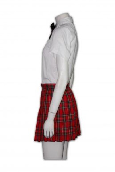 SU011 customized high school girl uniforms red checked skirts hong kong ...