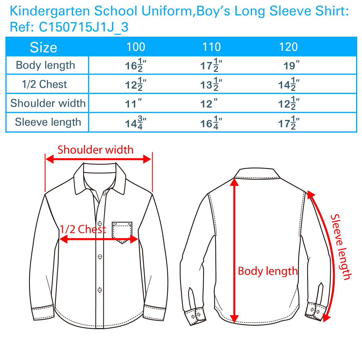 kindergarten uniforms size, kids' school uniforms size chart ...