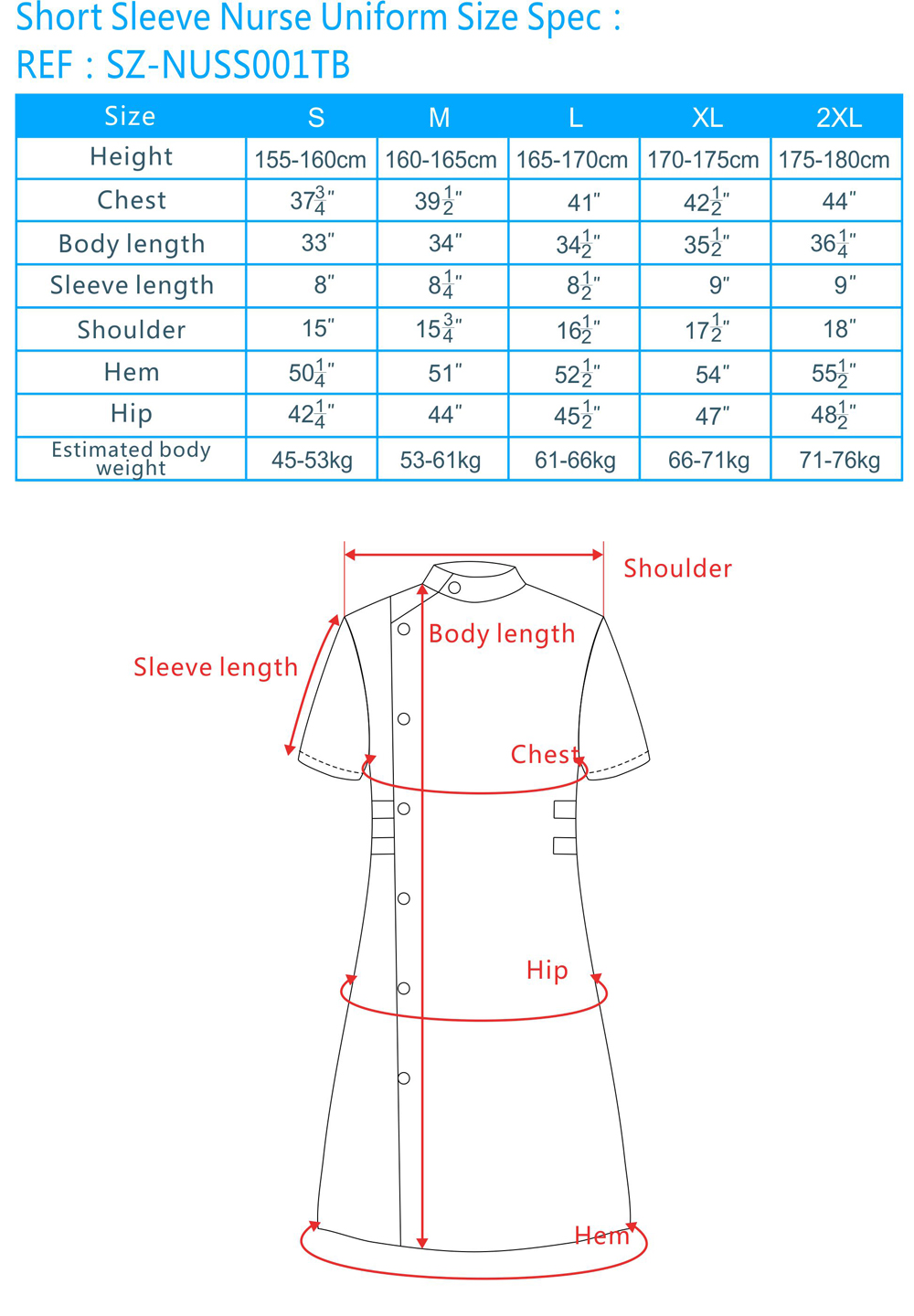 doctor gown size chart, doctor uniform sizing, nursing uniforms size ...