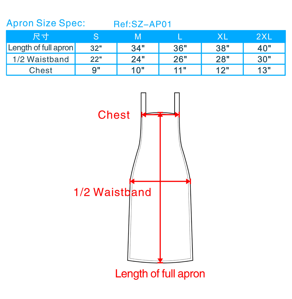 apron size chart, apron size dimensions, half apron size, children's ...