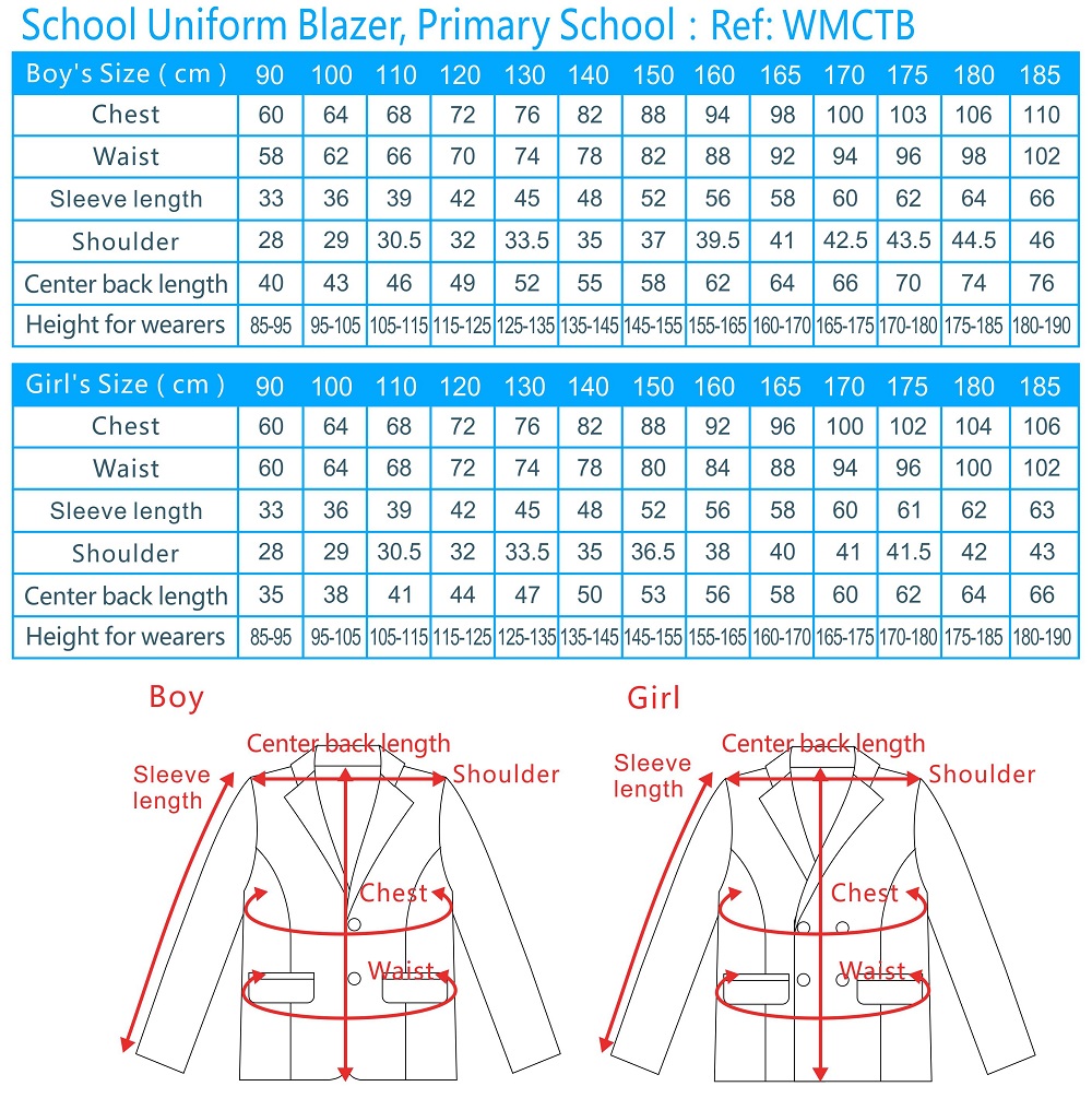 secondary school uniform size chart, schoolwear sizing guide, school ...