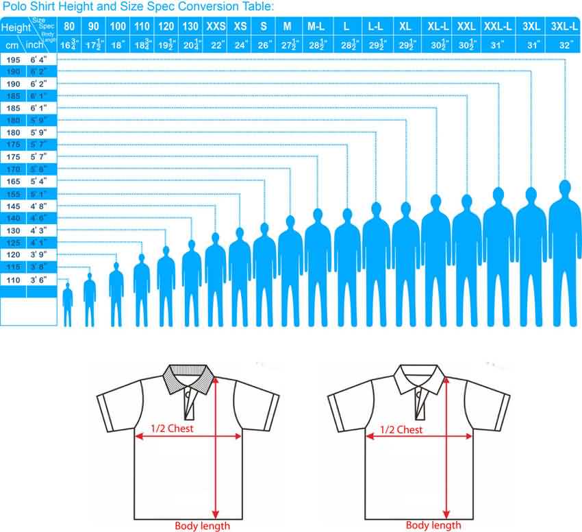 polo t shirt size chart, polo t-shirt size guide, mens polo t shirt ...