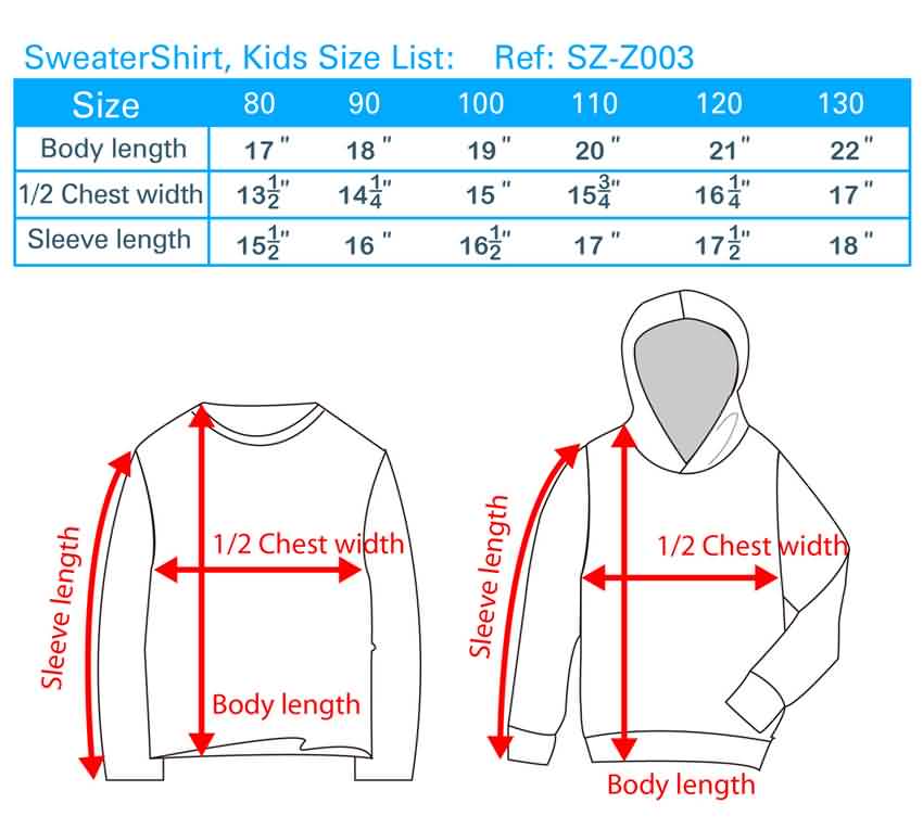 zip fleece jackets sizing, zip fleece hoodies size chart, sweatshirts ...