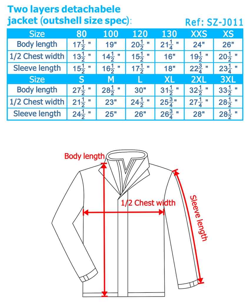 windbreaker sizing chart, windbreaker jacket size chart, mens ...