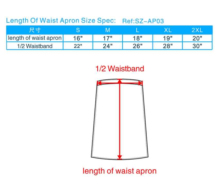 apron size chart, apron size dimensions, half apron size, children's ...