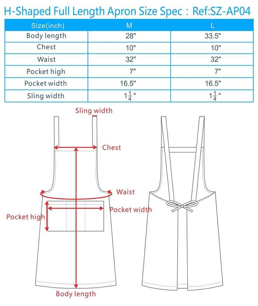 apron size chart, apron size dimensions, half apron size, children's ...
