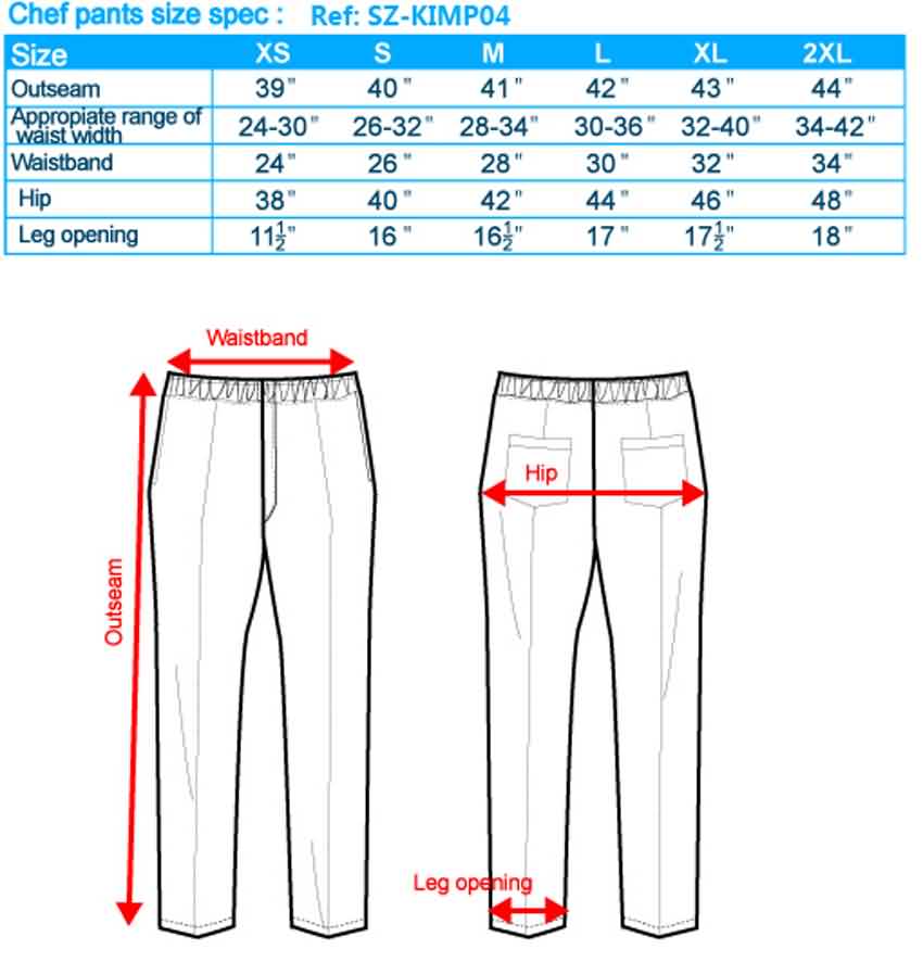 chef coat size chart, chef coat size conversion, chef coat size spec ...