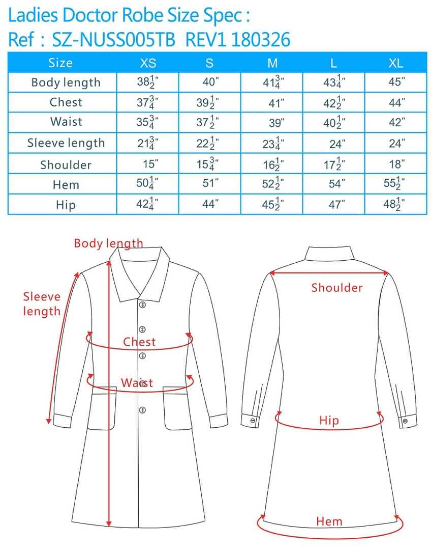 doctor gown size chart, doctor uniform sizing, nursing uniforms size ...
