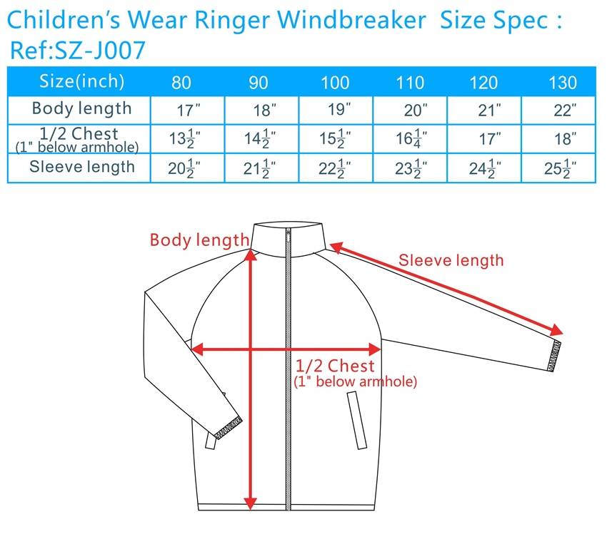 windbreaker sizing chart, windbreaker jacket size chart, mens ...