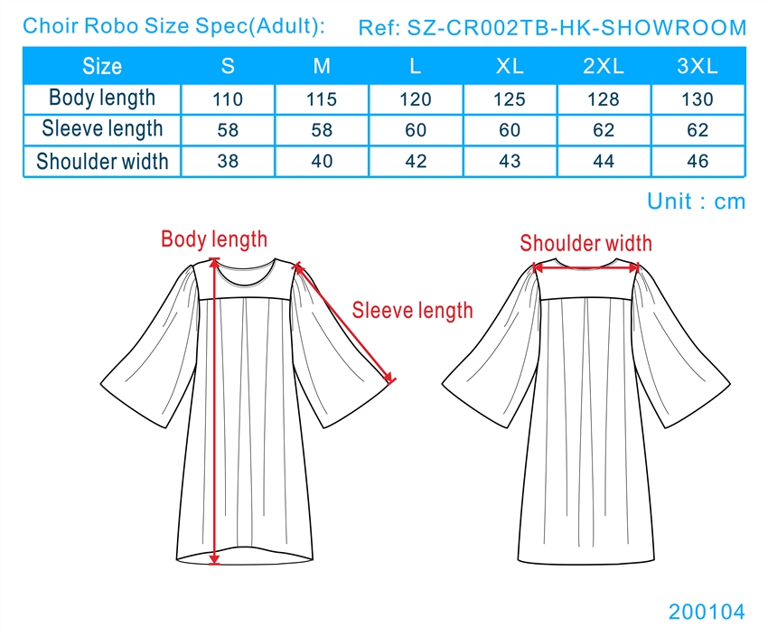 graduation gown size guide, college graduation gown sizes, choir gowns ...