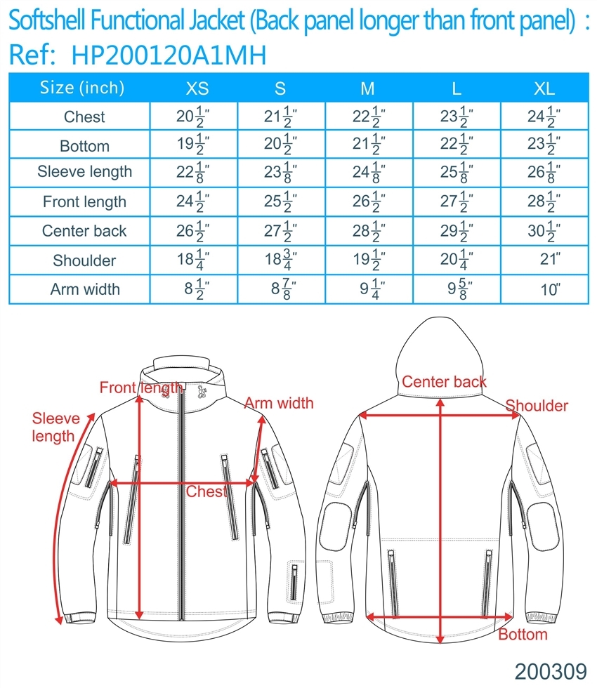 windbreaker sizing chart, windbreaker jacket size chart, mens ...