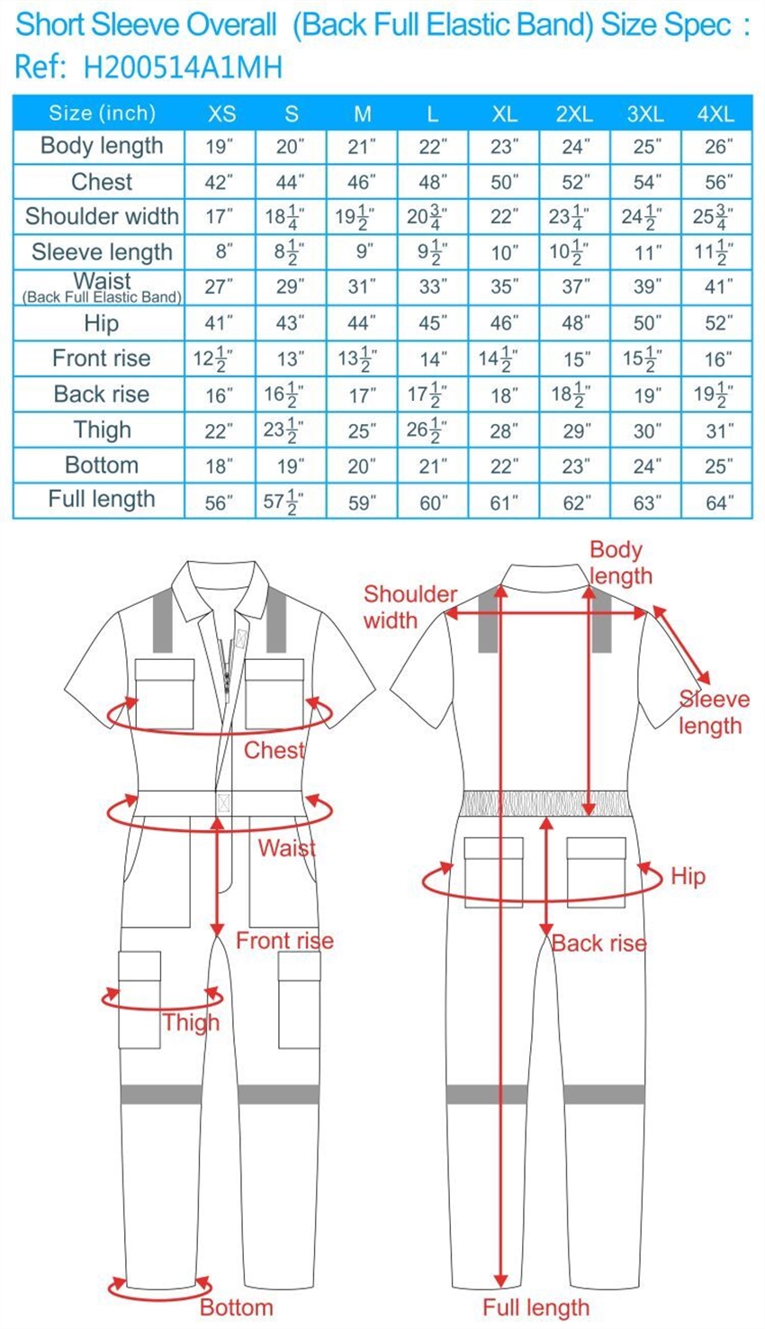 workwear size chart, engineer uniforms size guide, workwear uniform ...