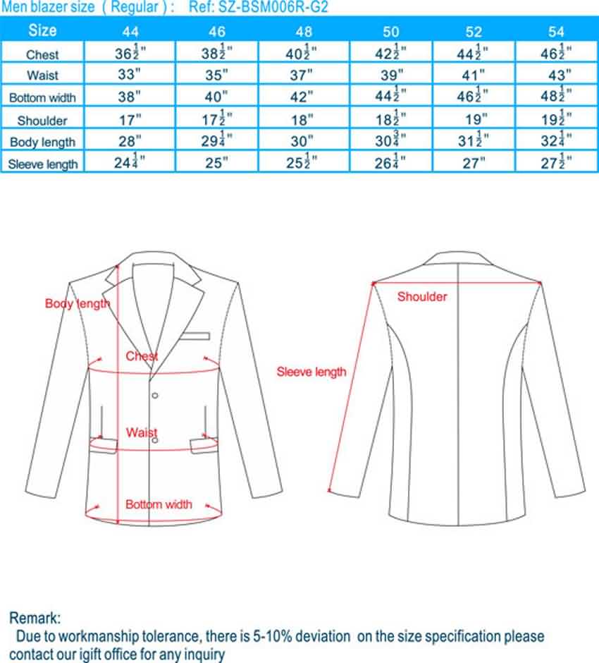 blazer size chart, mens blazer jacket size chart, ladies blazer size ...