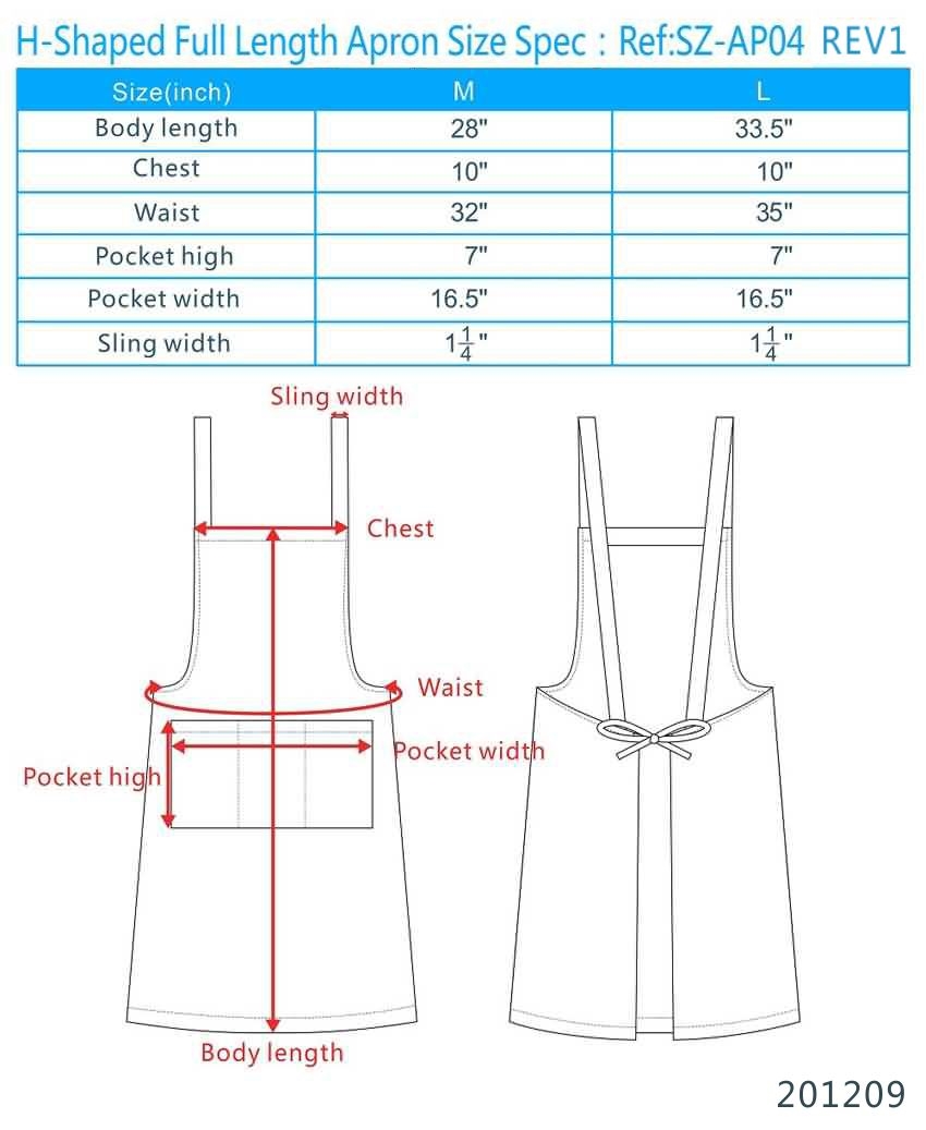 apron size chart, apron size dimensions, half apron size, children's ...