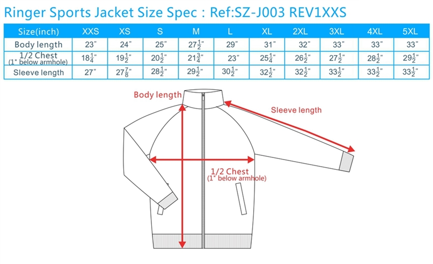 windbreaker sizing chart, windbreaker jacket size chart, mens ...